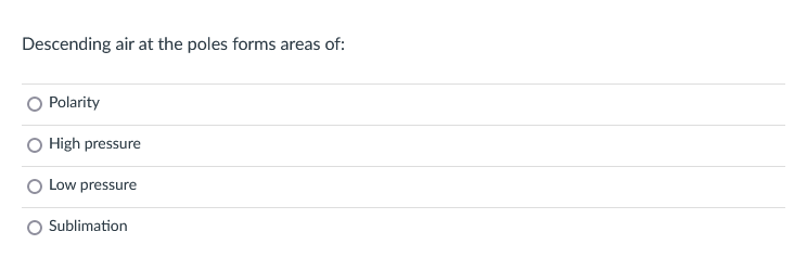 Solved Descending air at the poles forms areas of: Polarity | Chegg.com