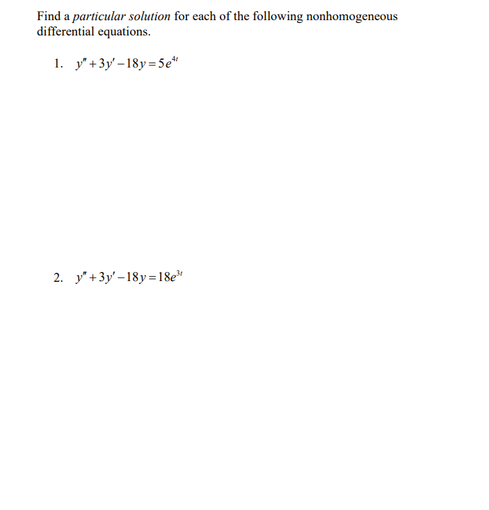 Solved Find a particular solution for each of the following | Chegg.com