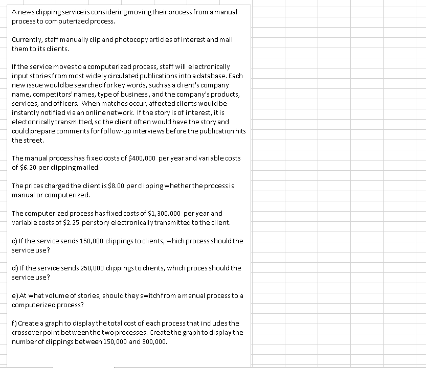Solved A news clipping service is considering movingtheir | Chegg.com