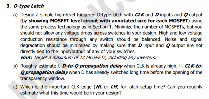 3. D-type Latch a) Design a simple high-level | Chegg.com