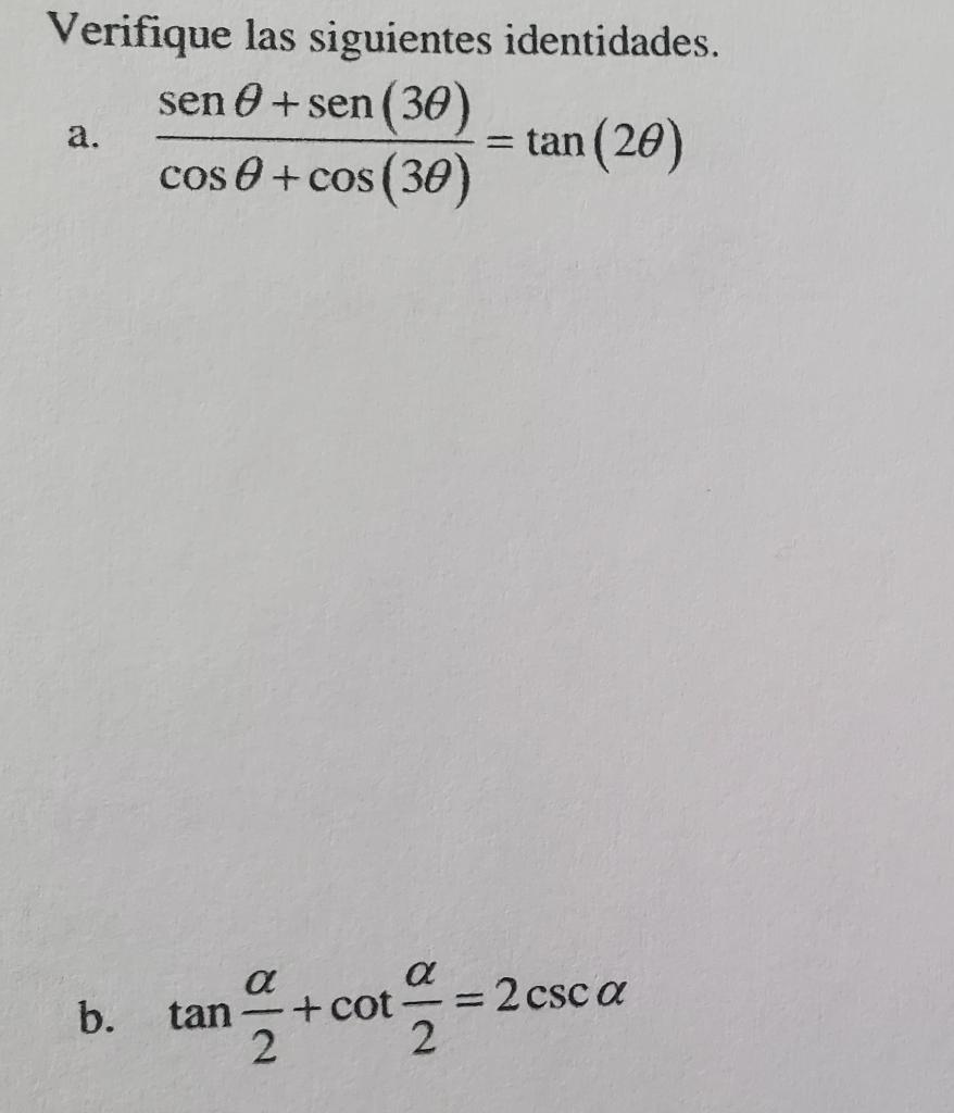 Solved Verifique las siguientes identidades. sen+sen (30) = | Chegg.com