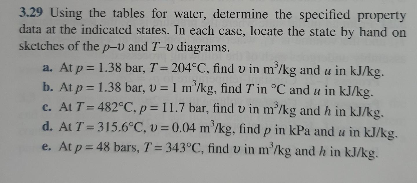 Solved 3.29 Using the tables for water, determine the | Chegg.com