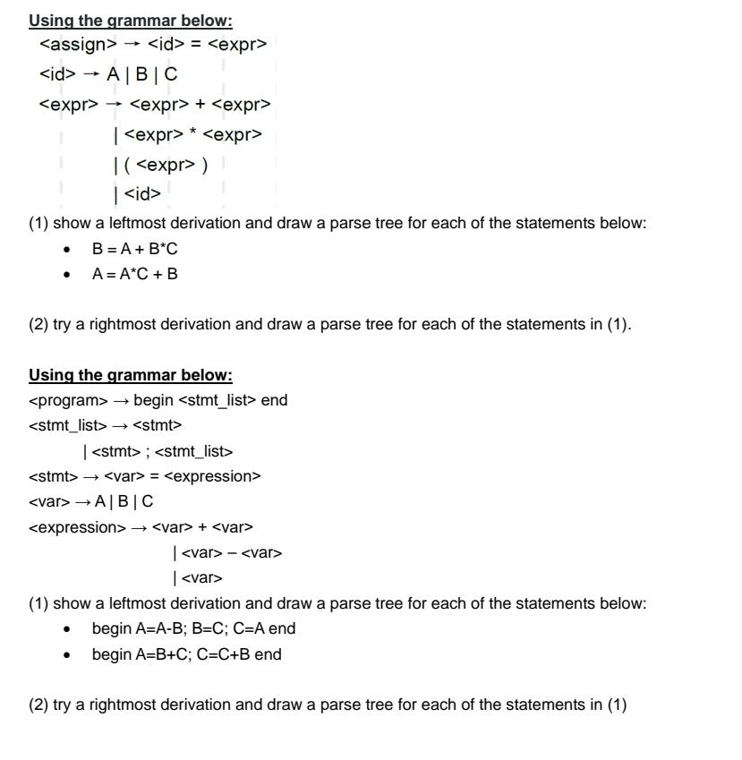 Solved - - * Using the grammar below: