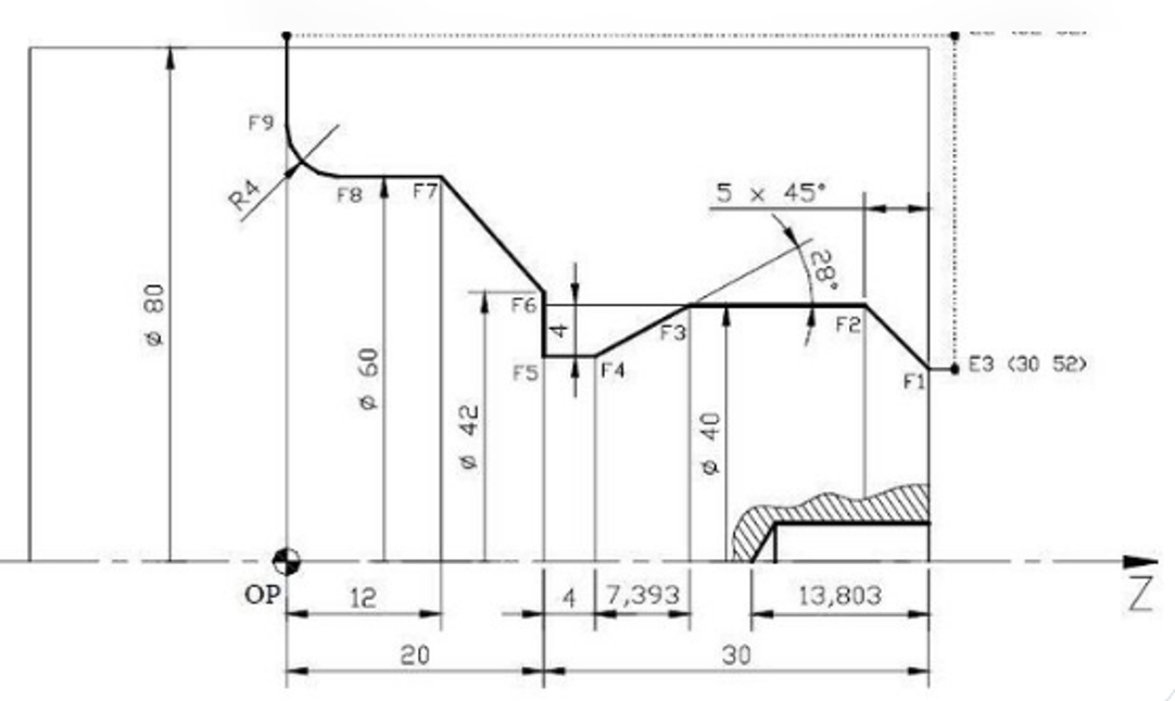 Solved Make the CNC turning program starting from the E3 | Chegg.com