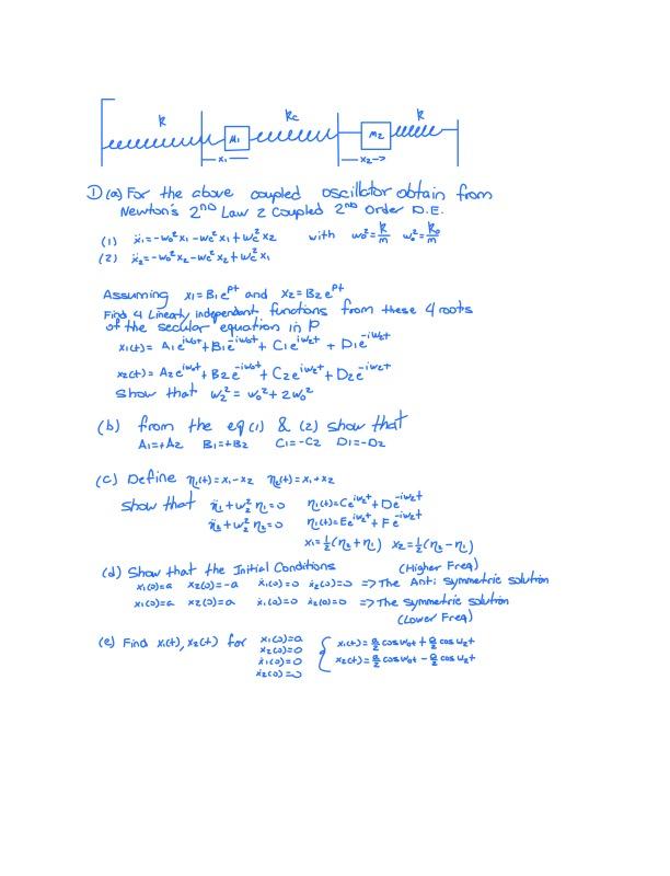 Solved D (a) For the abve coupled oscillator obtain from | Chegg.com