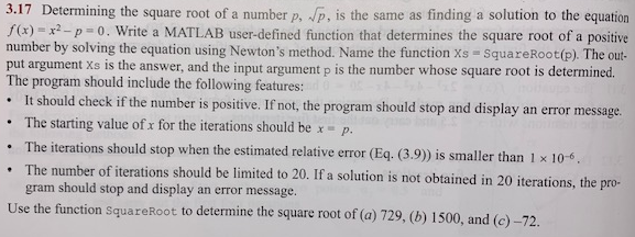 Solved 3.17 Determining the square root of a number p, p, is | Chegg.com