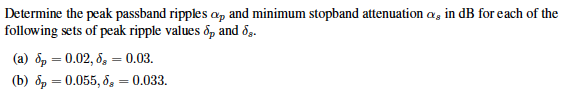 Solved Determine the peak passband ripples ap and minimum | Chegg.com Solved Determine the peak passband ripples ap and minimum | Chegg.com