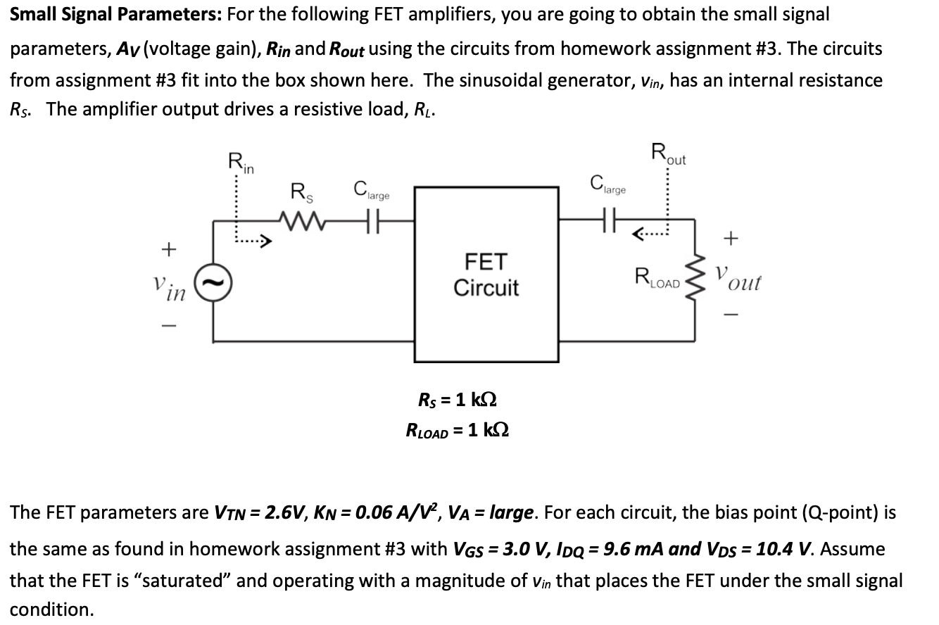 Solved Small Signal Parameters: For the following FET | Chegg.com