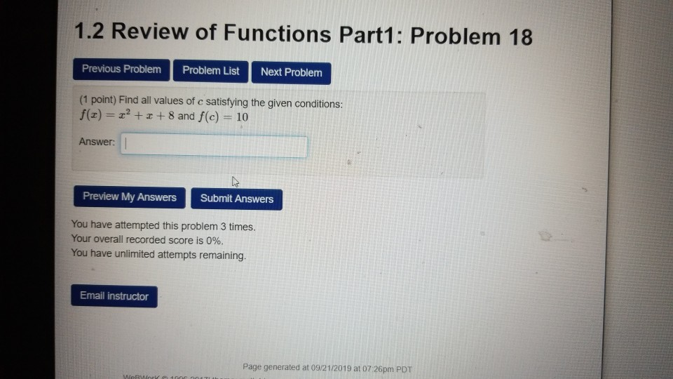 Solved 1.2 Review of Functions Part1: Problem 18 Previous | Chegg.com