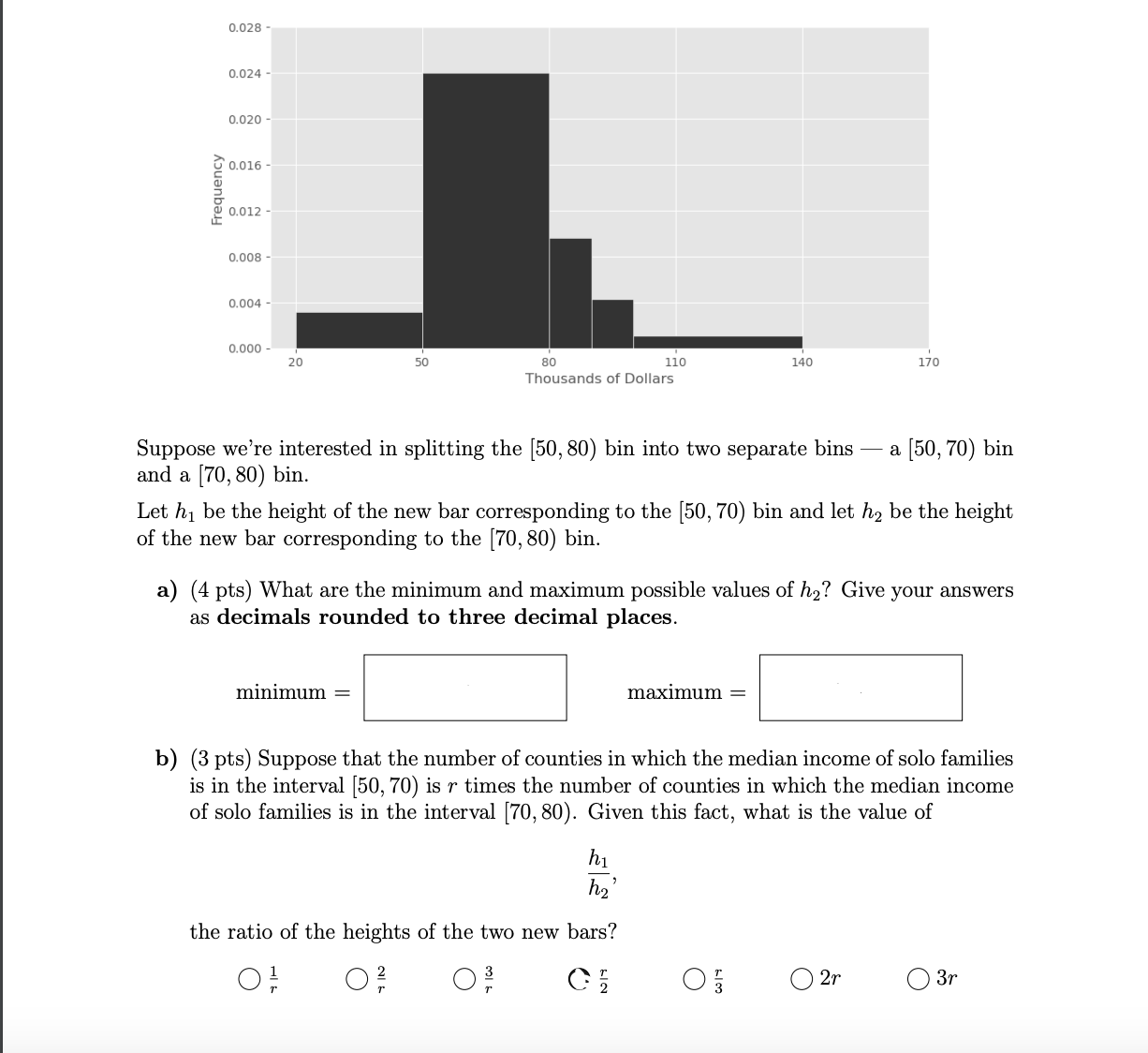 Solved Suppose we're interested in splitting the [50,80) bin | Chegg.com
