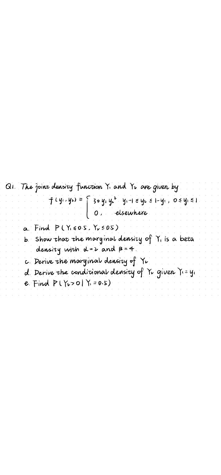 Solved Q1. The joint density function Y1 and Y2 are given by | Chegg.com