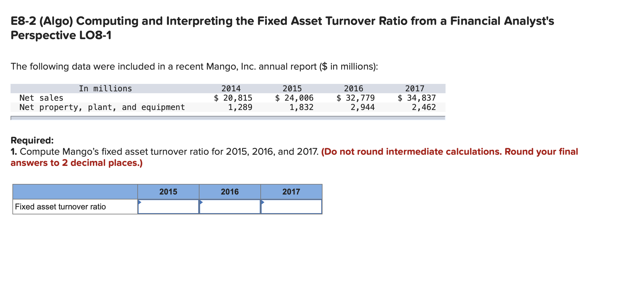 Solved E8-2 (Algo) Computing and Interpreting the Fixed | Chegg.com