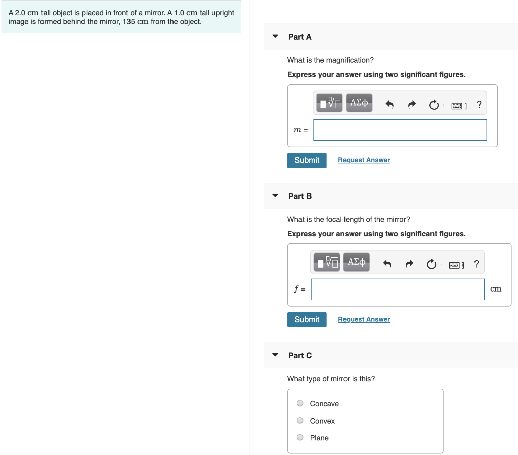 Solved A 2.0 cm tall object is placed in front of a mirror. | Chegg.com