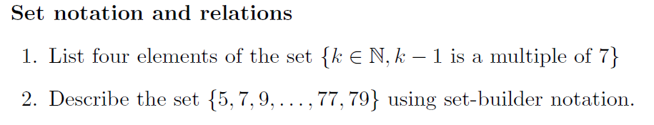 Solved Set notation and relations 1. List four elements of | Chegg.com