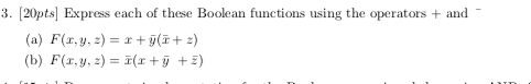 Solved 3. (20p) Express each of these Boolean functions | Chegg.com
