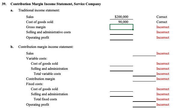 Solved 39. Contribution Margin Income Statement, Service | Chegg.com