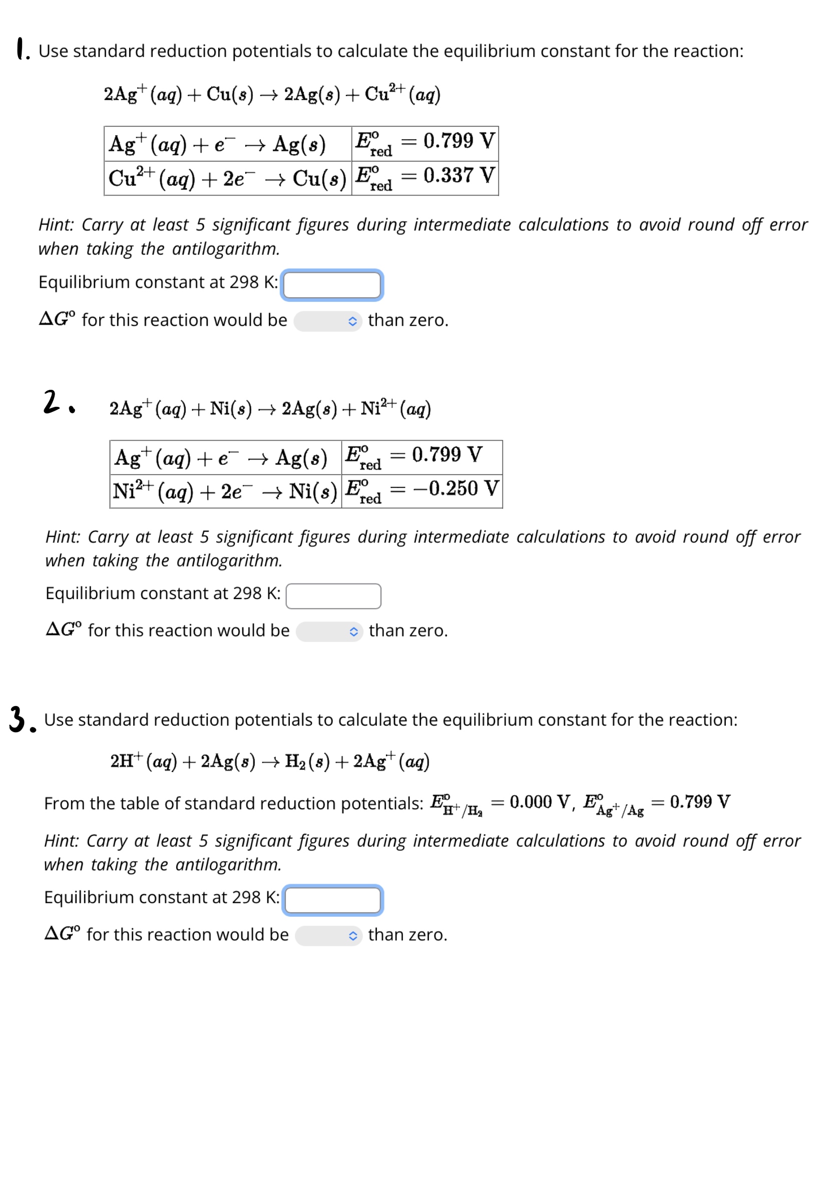 1 Use Standard Reduction Potentials To Calculate The
