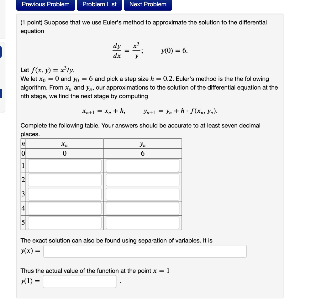 Solved (1 point) Suppose that we use Euler's method to | Chegg.com