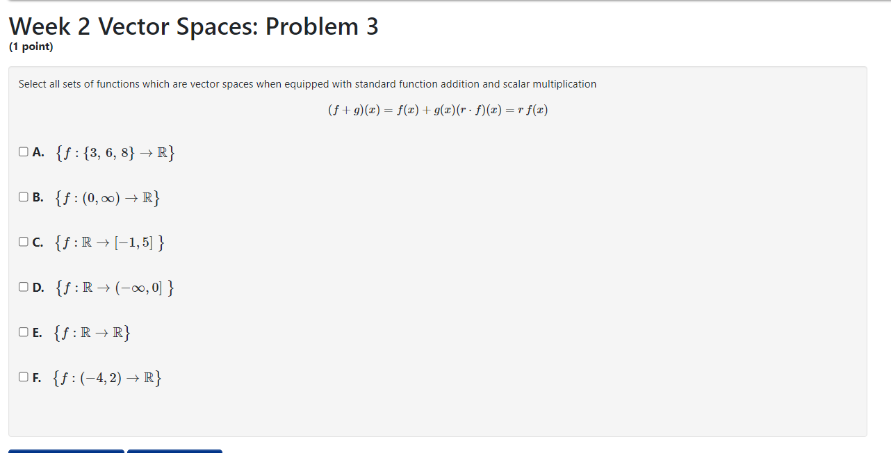Solved Week 2 Vector Spaces Problem 3 1 Point Select All 