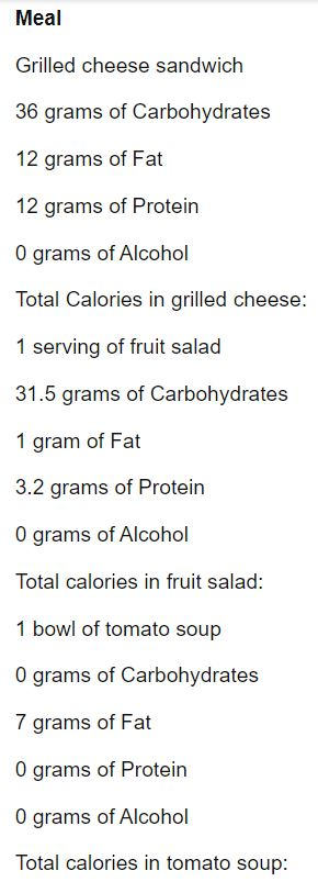 Solved Meal Grilled cheese sandwich 36 grams of | Chegg.com