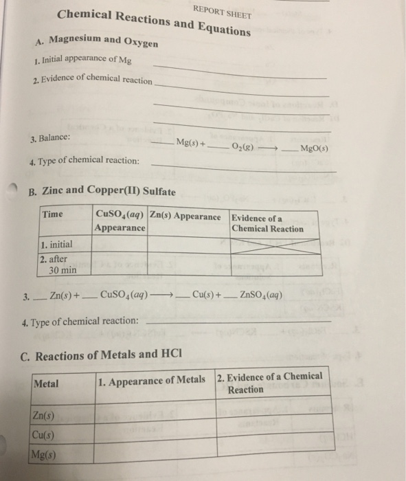 Solved Chemical Reactions and Equations A. Magnesium and | Chegg.com