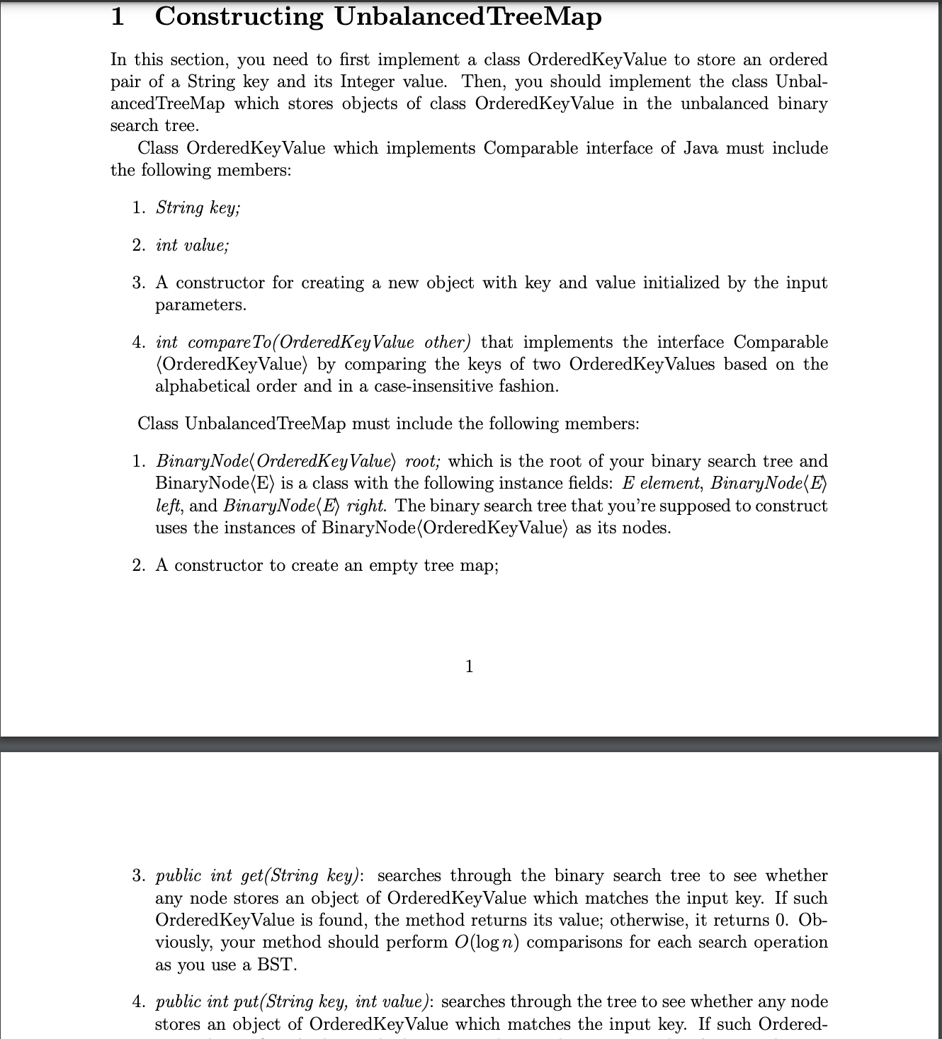 Solved 1 Constructing UnbalancedTreeMap In this section, you | Chegg.com