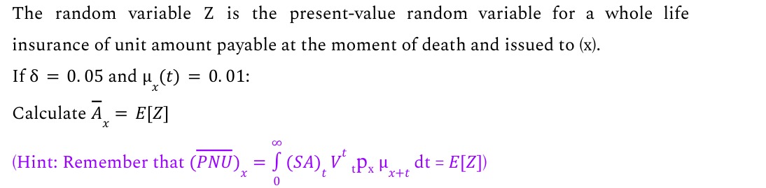 Solved The random variable Z is ﻿the present-value random | Chegg.com