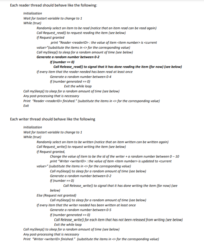 Reader-Writer problem The basis of the program is the | Chegg.com