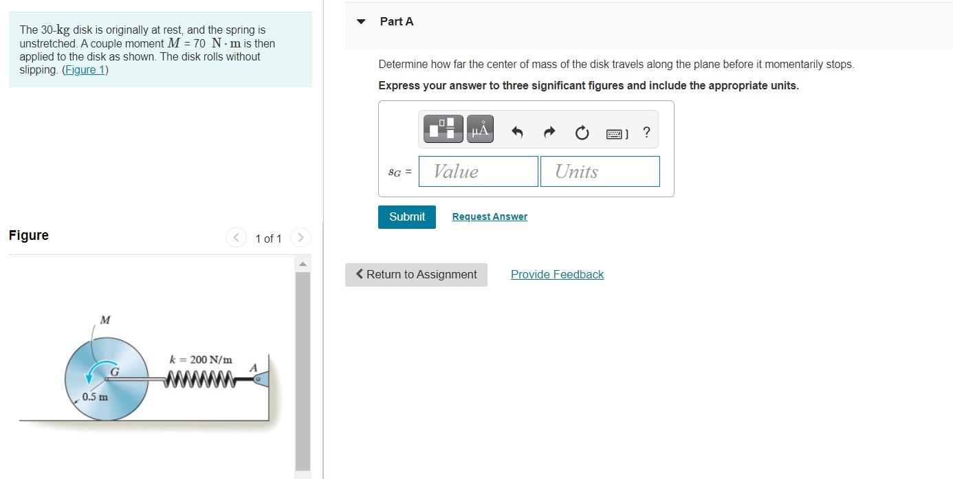 Solved The 30-kg disk is originally at rest, and the spring | Chegg.com