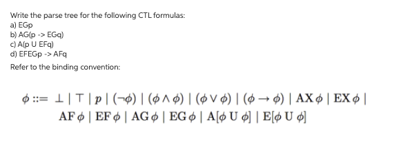 Write the parse tree for the following CTL formulas: | Chegg.com
