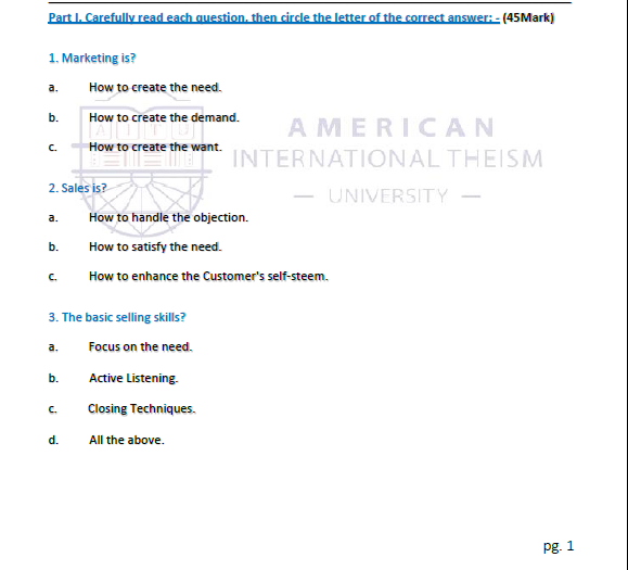Solved Part l. Carefully read each question, then circle the | Chegg.com