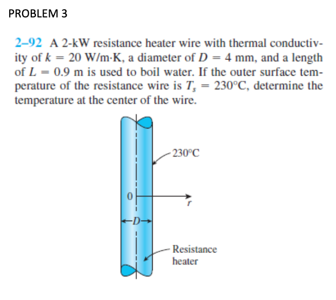 Solved PROBLEM 3 2-92 A 2-kW resistance heater wire with | Chegg.com
