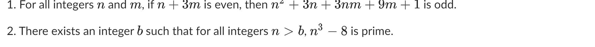 Solved 1. For all integers n and m, if n+3m is even, then | Chegg.com