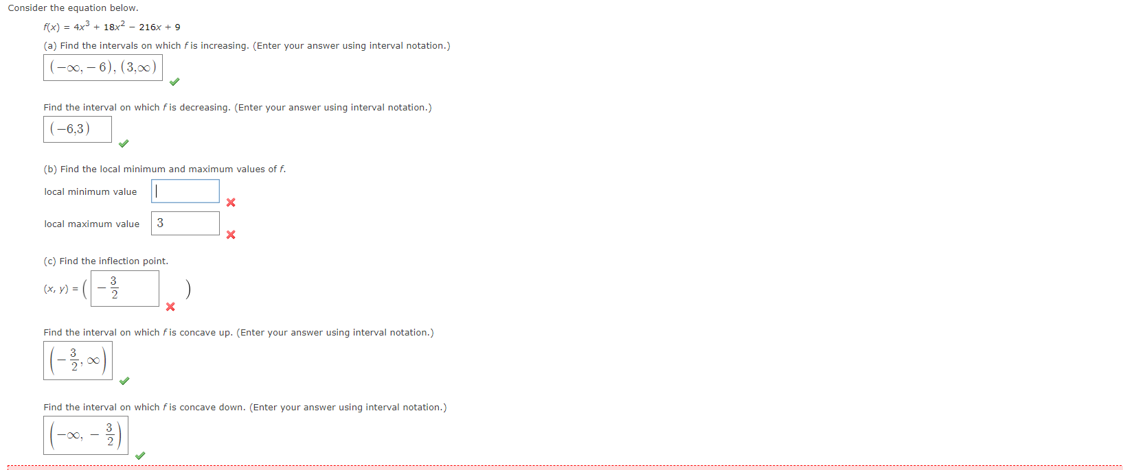 Solved Consider the equation below. f(x) = 4x3 + 18x2 – 216x | Chegg.com
