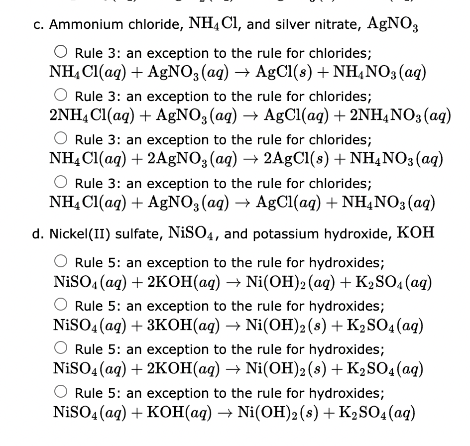 Solved c. Ammonium chloride, NH4Cl, and silver nitrate, | Chegg.com