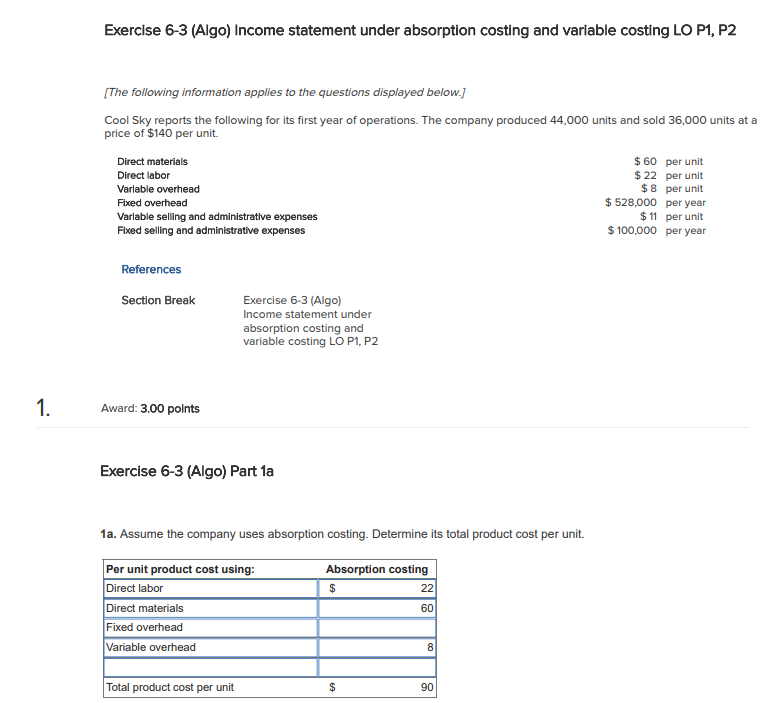 Solved Exercise 6-3 (Algo) Income statement under absorption | Chegg.com
