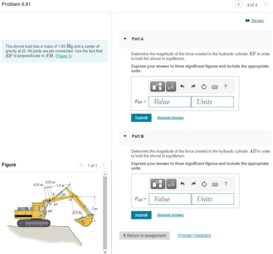 Solved The shovel load has a mass of 1.65Mg ﻿and a center | Chegg.com