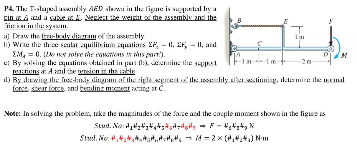 Solved P4. ﻿The T-shaped assembly AED shown in ﻿the figure | Chegg.com