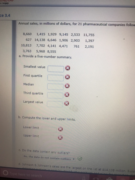 Solved ce 3.4 Annual sales, in millions of dollars, for 21 | Chegg.com Solved ce 3.4 Annual sales, in millions of dollars, for 21 | Chegg.com