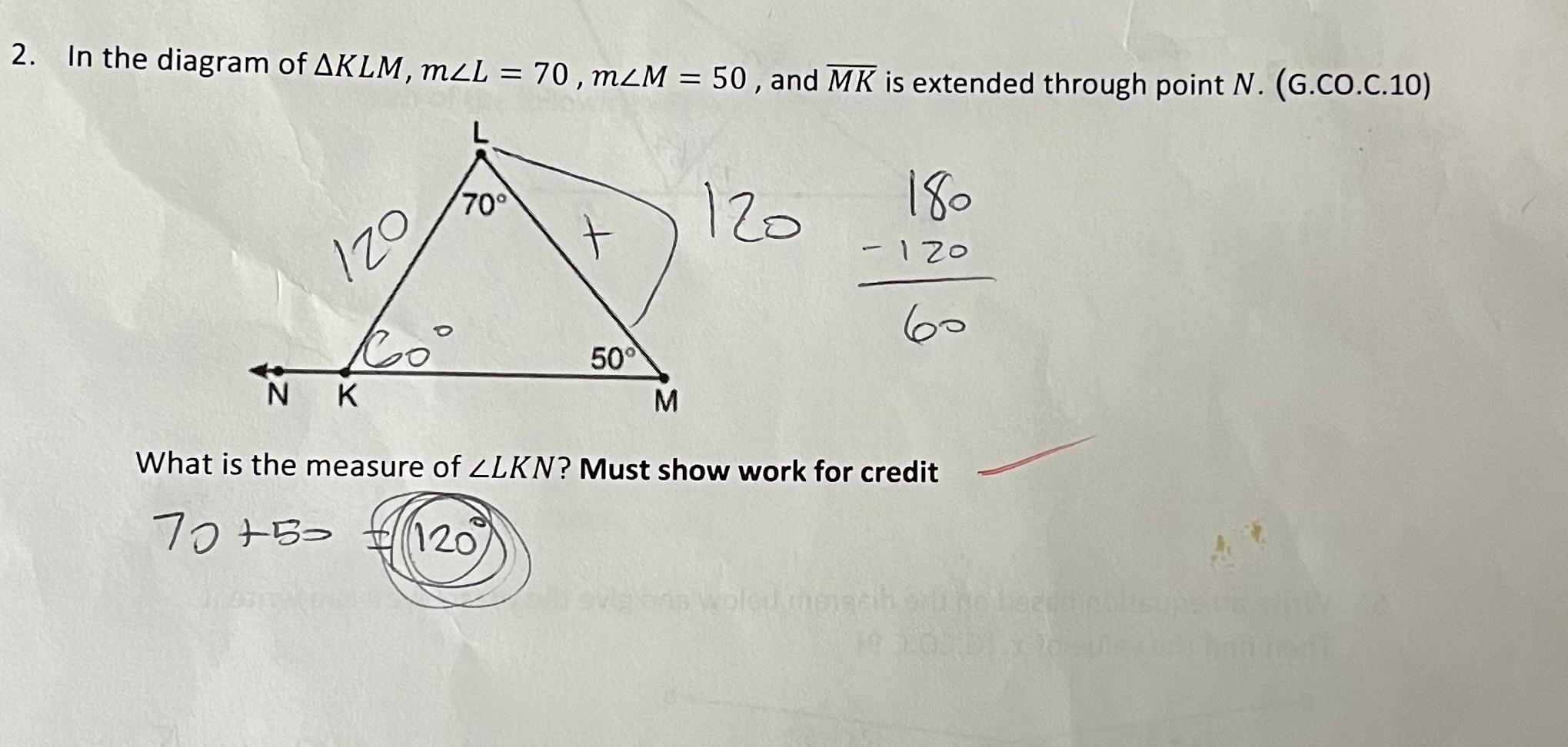 Solved In the diagram of KLM,m∠L=70,m∠M=50, and MK is | Chegg.com