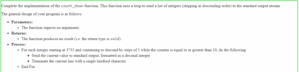 Solved Complete the implementation of the count_down | Chegg.com