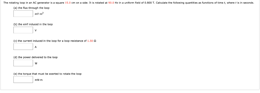 Solved The rotating loop in an AC generator is a square 15.0 | Chegg.com