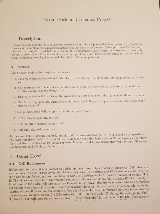 Electric Field and Potential Project Description The | Chegg.com