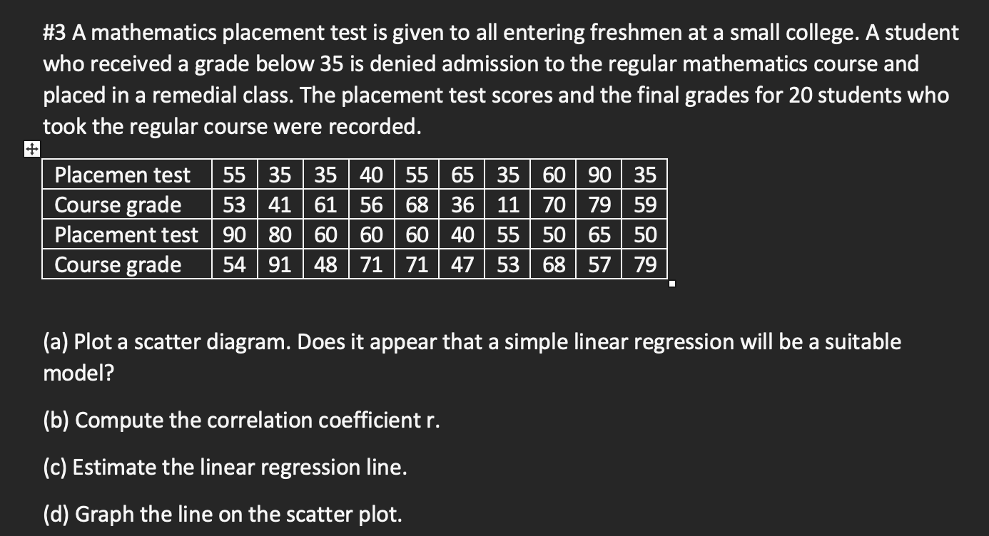 Solved \#3 A mathematics placement test is given to all | Chegg.com