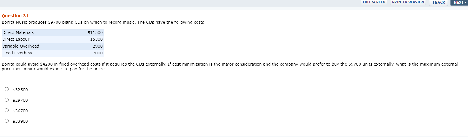 Solved FULL SCREEN PRINTER VERSION BACK NEXT Question 31 | Chegg.com