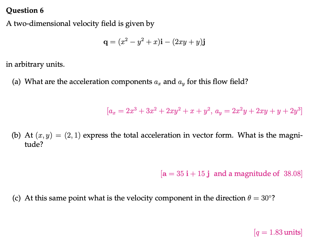 Solved A two-dimensional velocity field is given by | Chegg.com
