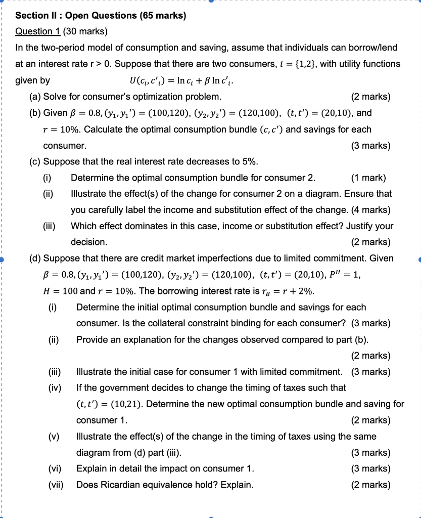 Solved Section II : Open Questions (65 marks) Question 1 (30 | Chegg.com