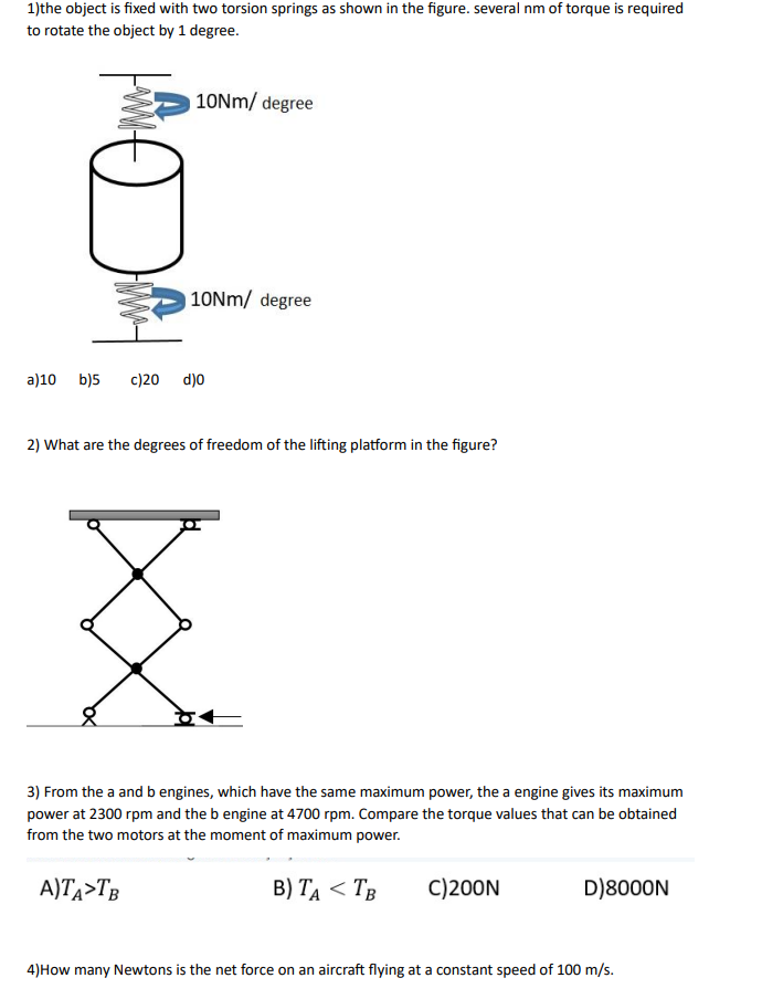Solved 1)the object is fixed with two torsion springs as | Chegg.com