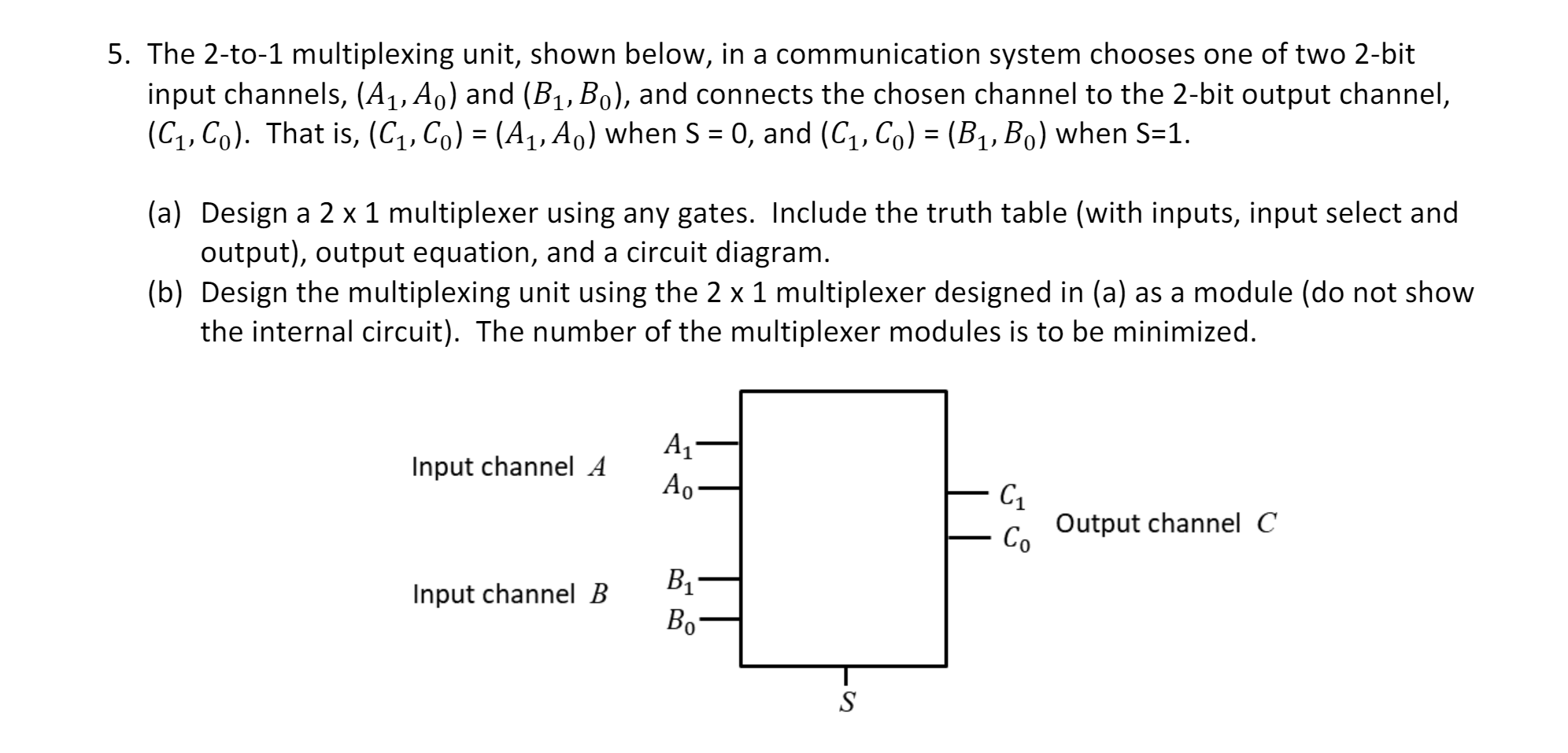 Solved 5. The 2-to-1 multiplexing unit, shown below, in a | Chegg.com