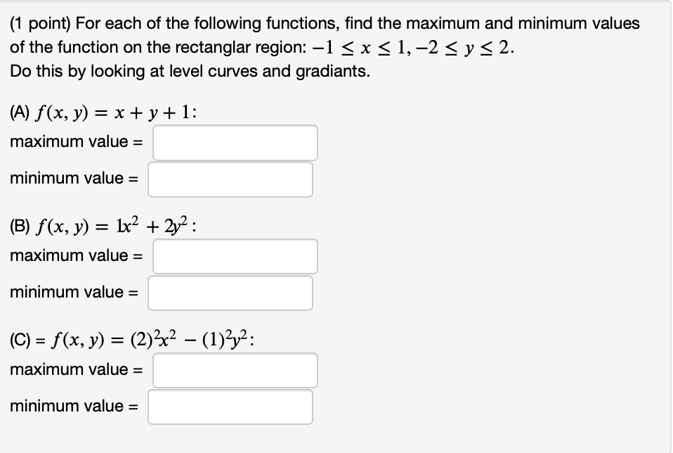 Solved (1 point) For each of the following functions, find | Chegg.com